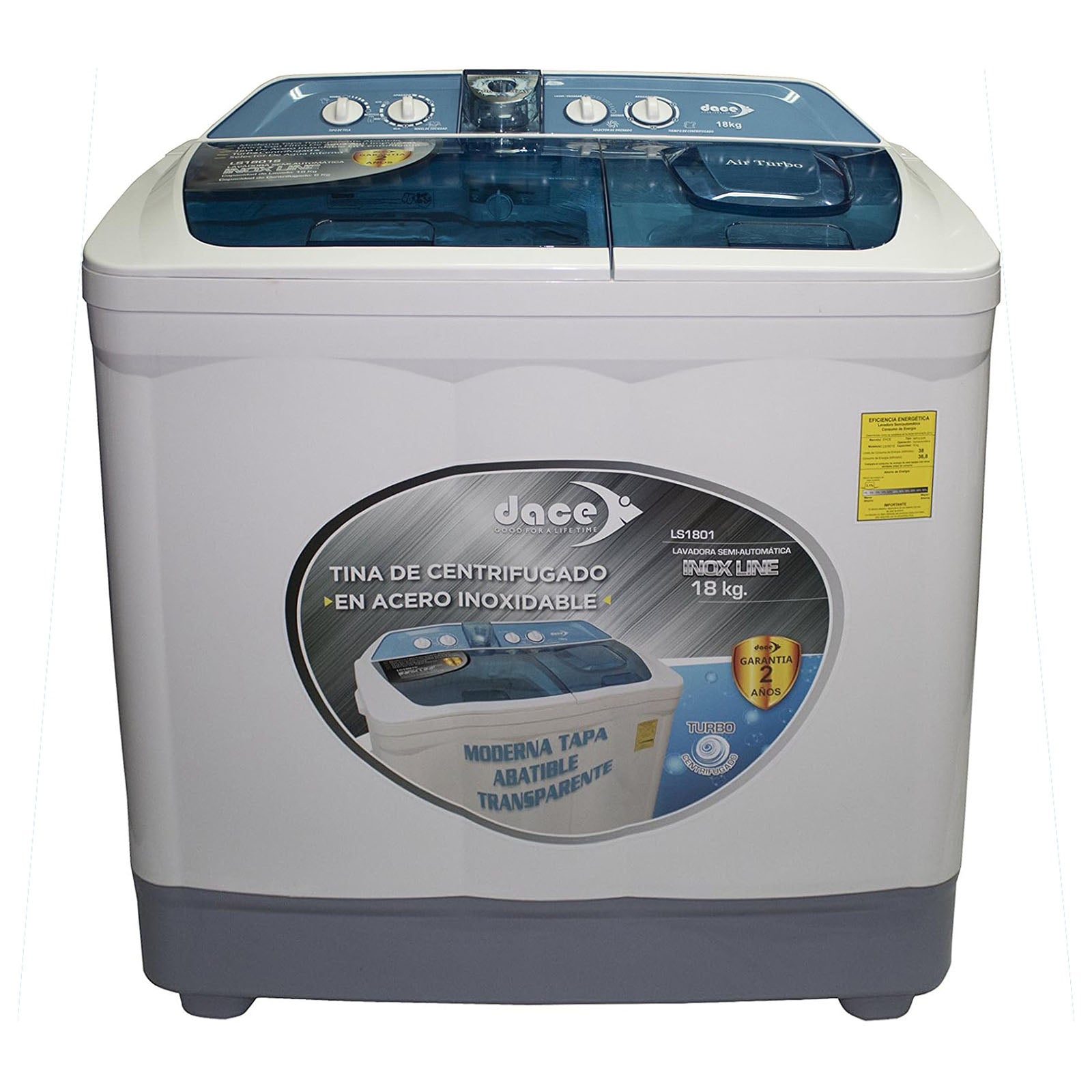 Lavadora Doble Tina Dace 18 Kilos Carga Superior Gris LS1801 – Mega Audio